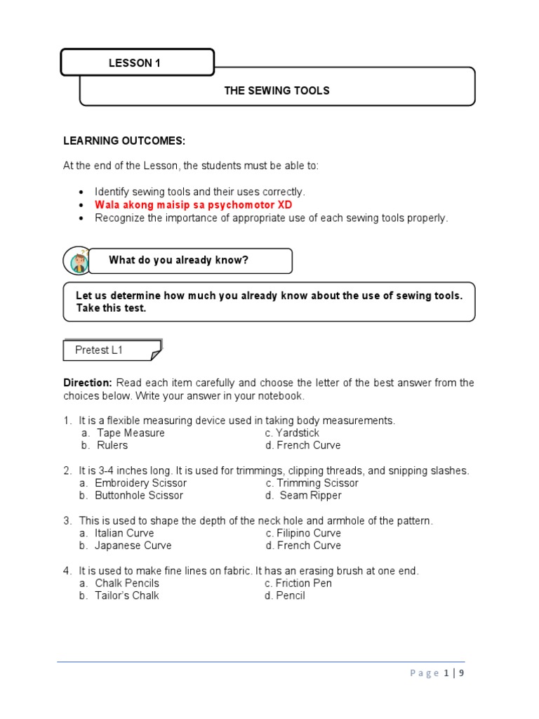 Printed or Computer Aided Instructional Material | PDF | Sewing | Scissors
