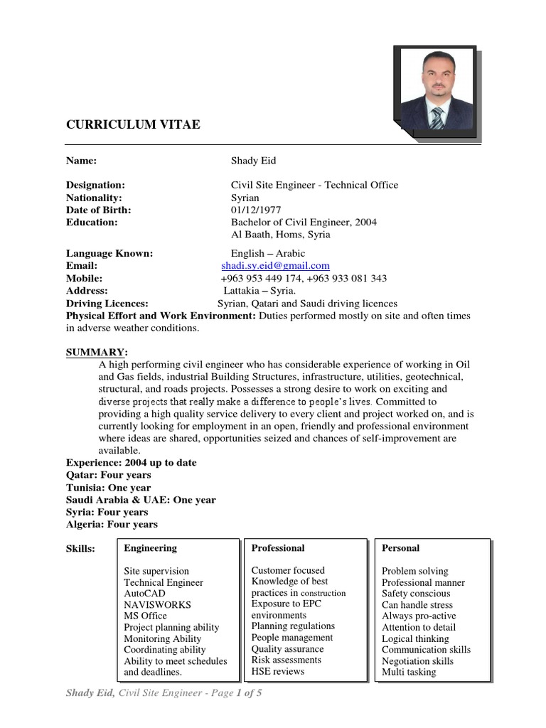 CV-Shady Eid - Civil Site Engineer | PDF | Specification (Technical ...