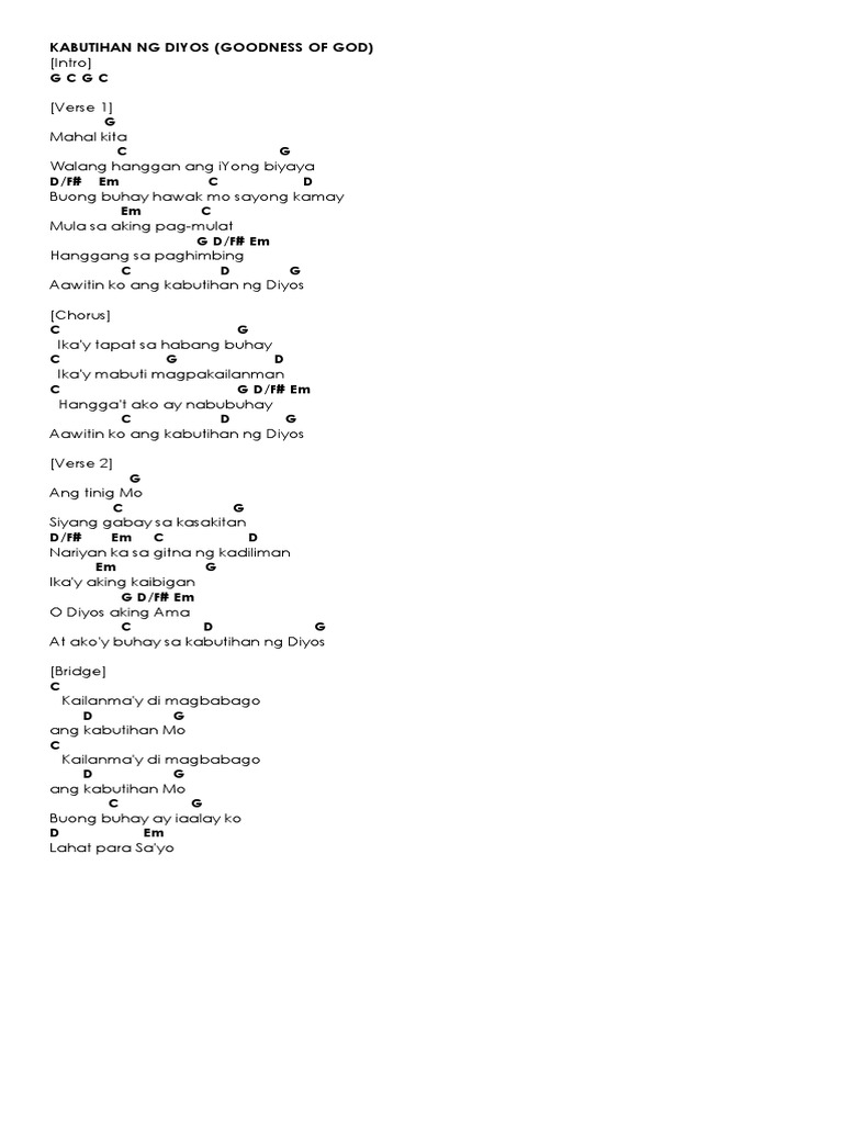 Kabutihan NG Diyos (Goodness of God) | PDF