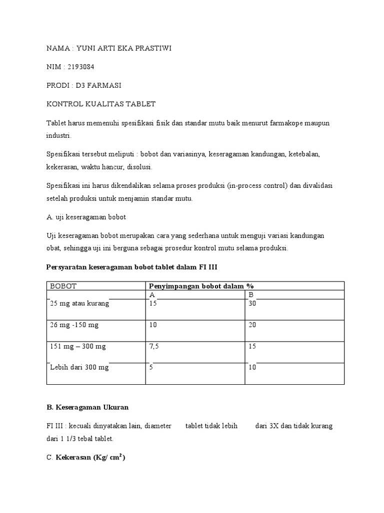 FTS Kontrol Kualitas Tablet | PDF