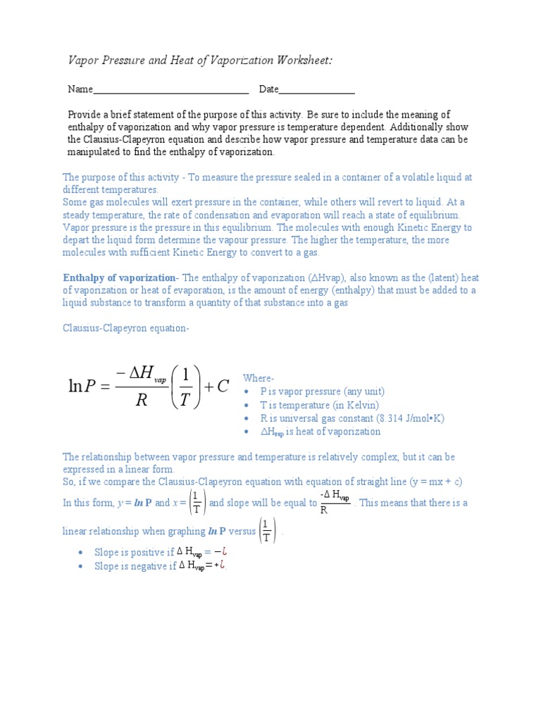 Determining the Enthalpy of Vaporization of Ethanol Using Vapor ...