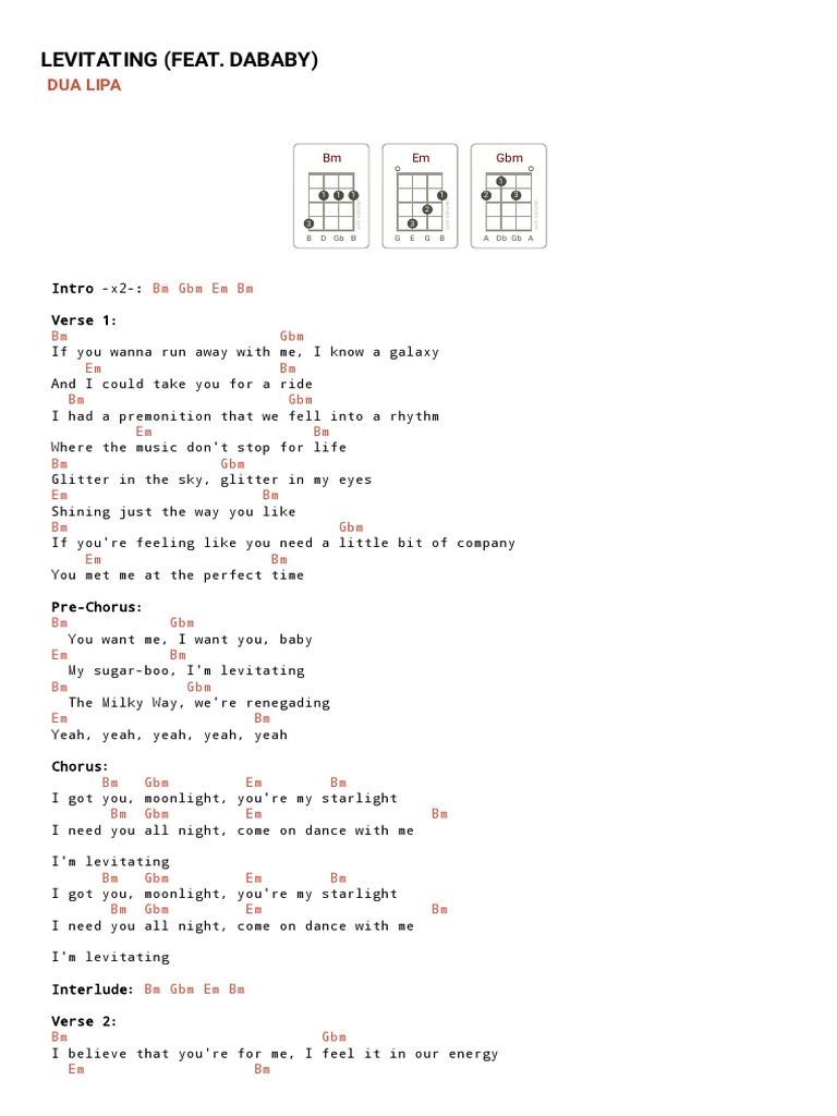 Levitating (Feat. Dababy) - Ukulele Tabs by Dua Lipa - Ukutabs | PDF ...
