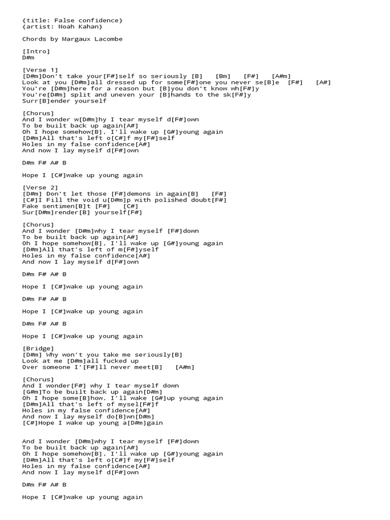 Noah Kahan - False Confidence Chords | PDF