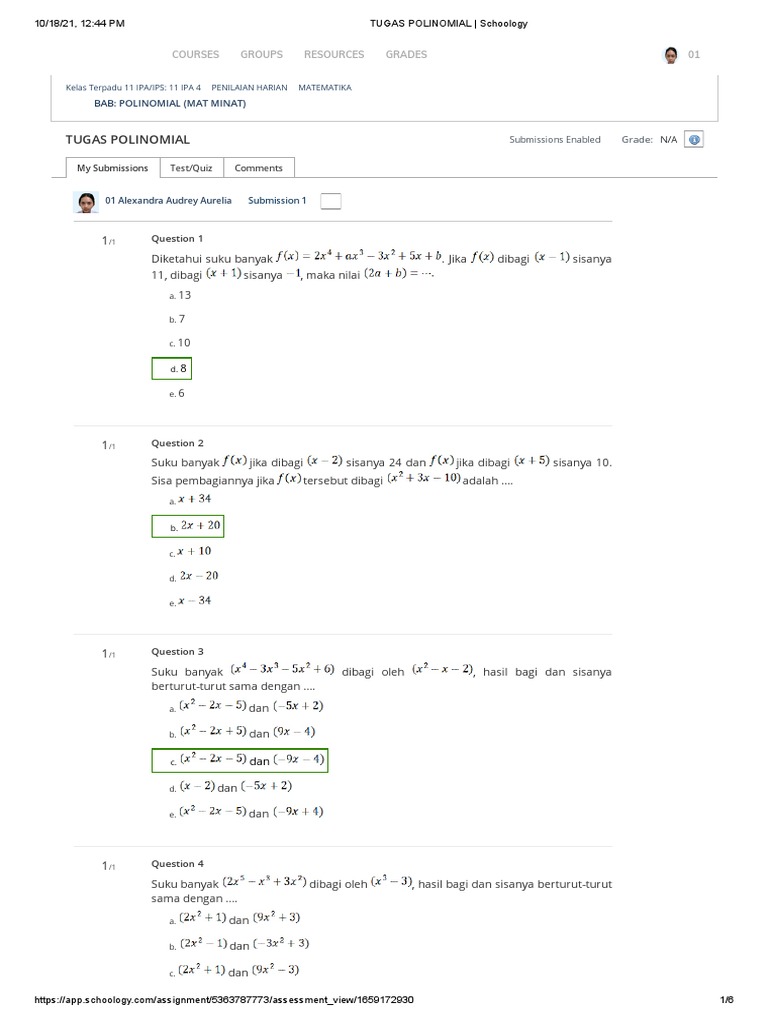 TUGAS POLINOMIAL - Schoology | PDF