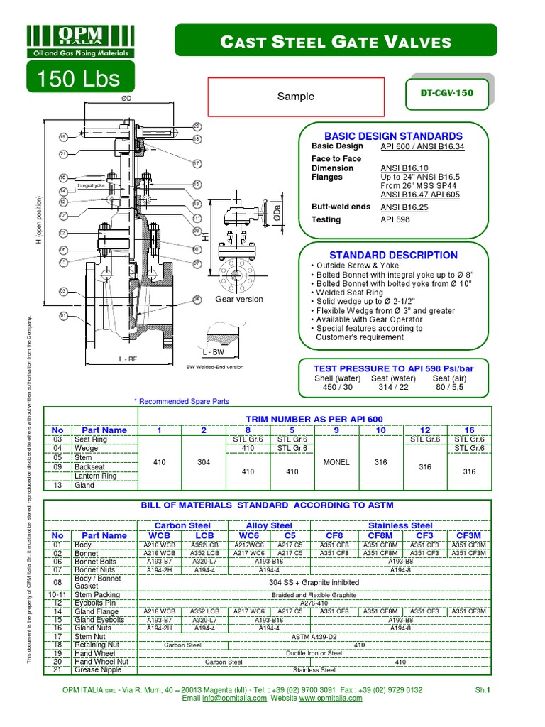 Cast Steel Gate Valves Specifications | PDF | Valve | Steel