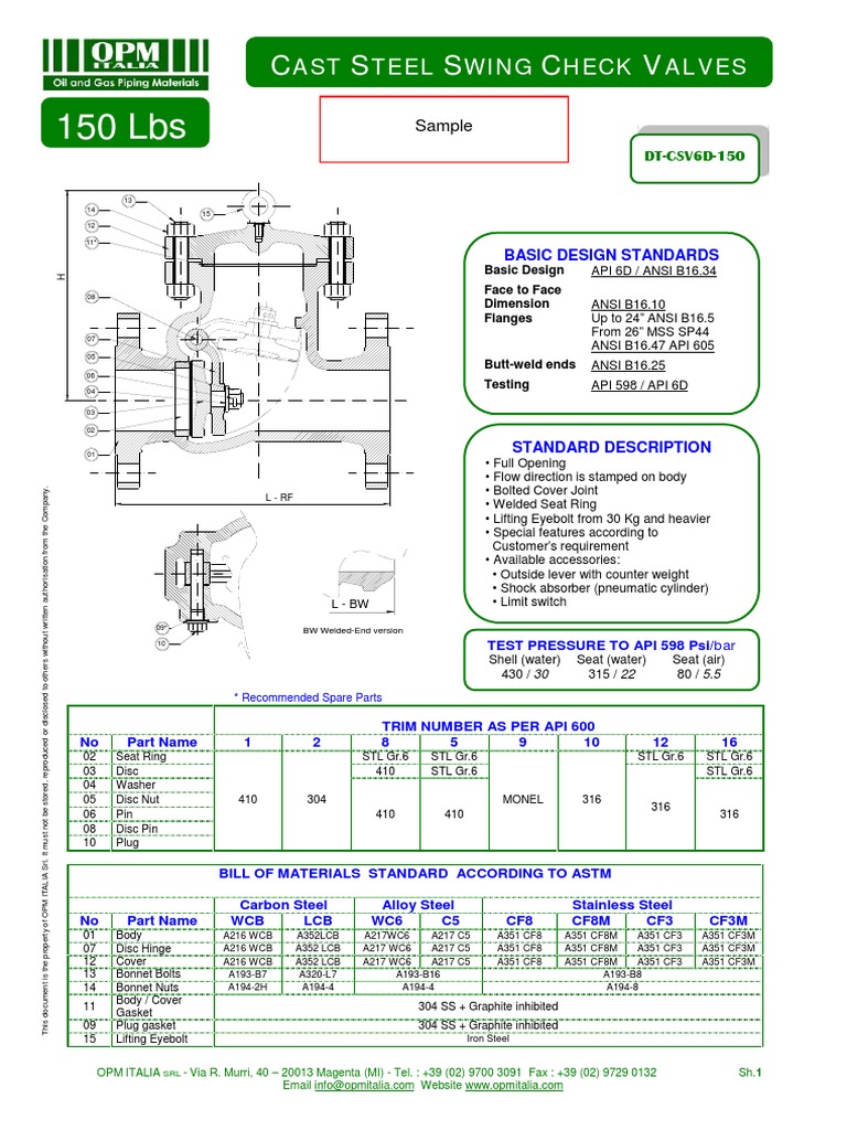 Cast Steel Swing Check Valve (Sample) | PDF | Valve | Manufactured Goods