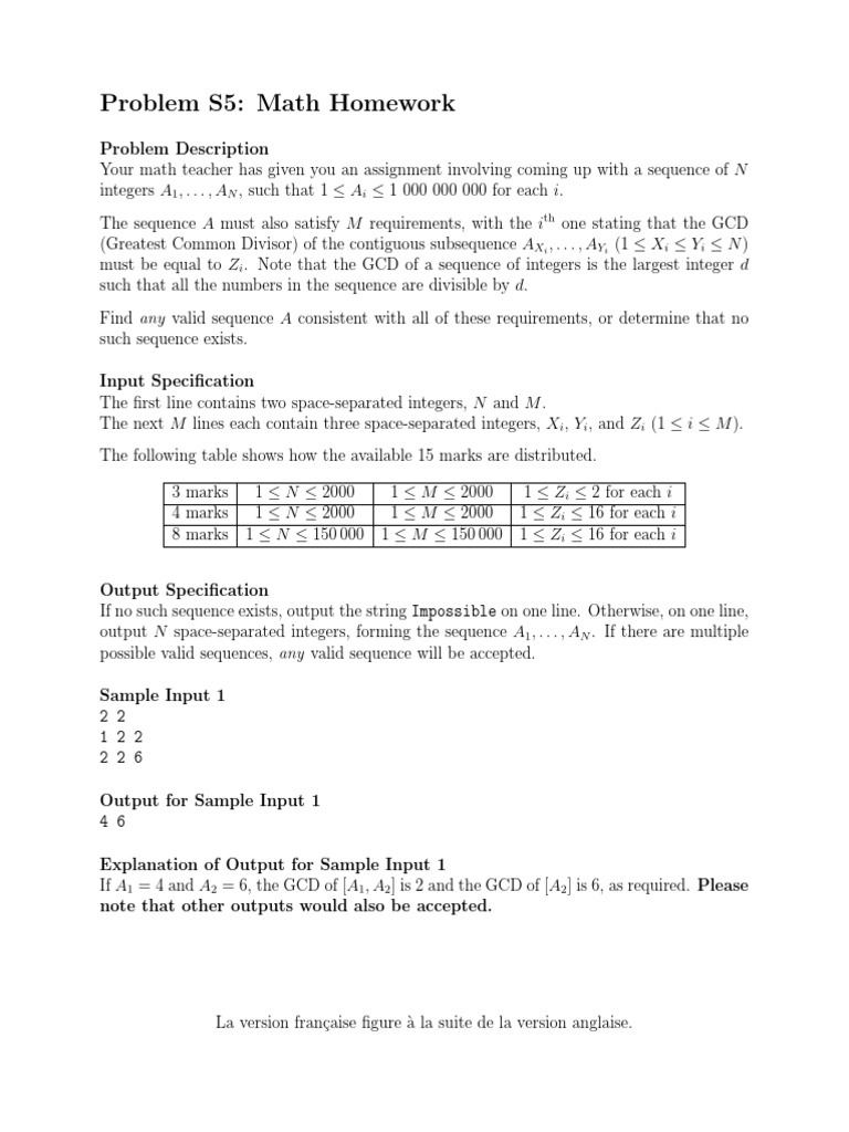 Problem S5: Math Homework: 1 N I TH X Y I I I | PDF | Mathematics ...