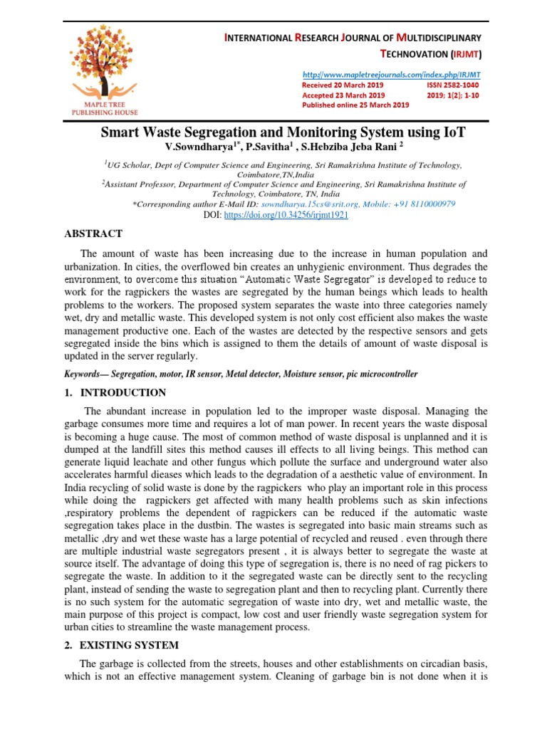 Smart Waste Segregation and Monitoring System using IoT: Automatically ...