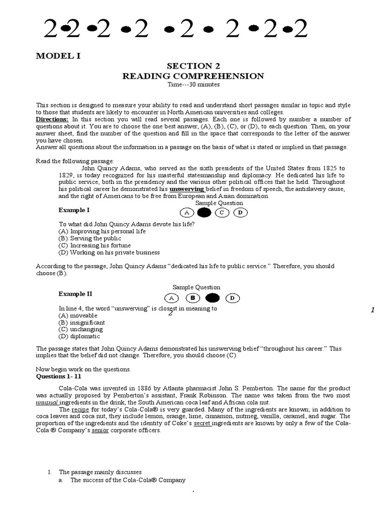 TOEFL Model Test Reading | PDF | Coca Cola | Barack Obama