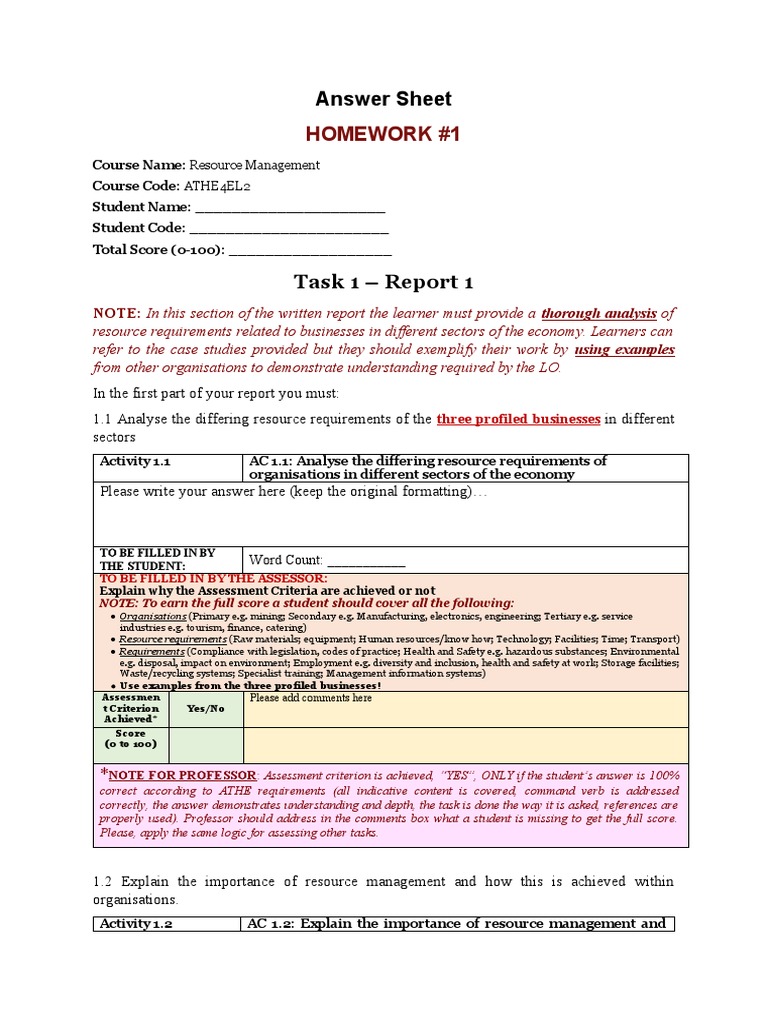 Homework #1: Answer Sheet | PDF | Educational Assessment | Occupational ...