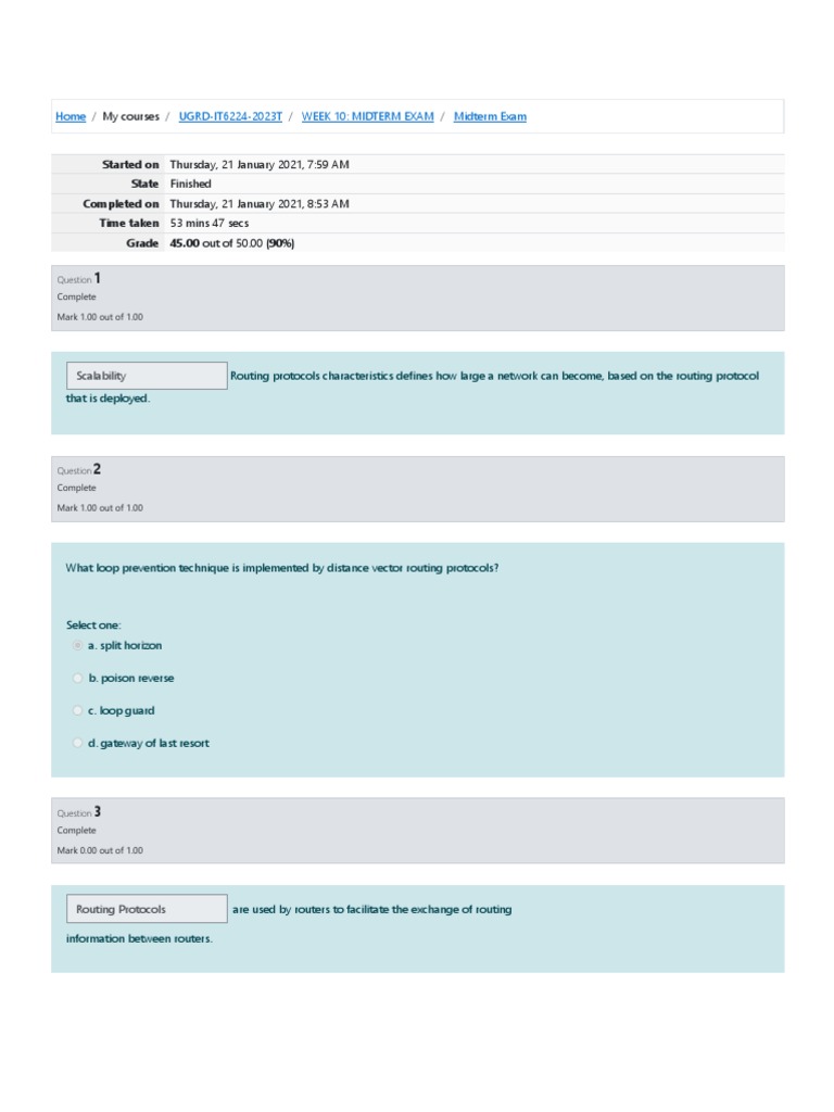 Data Communication and Networking 3 - Midterm Exam | PDF | Routing ...