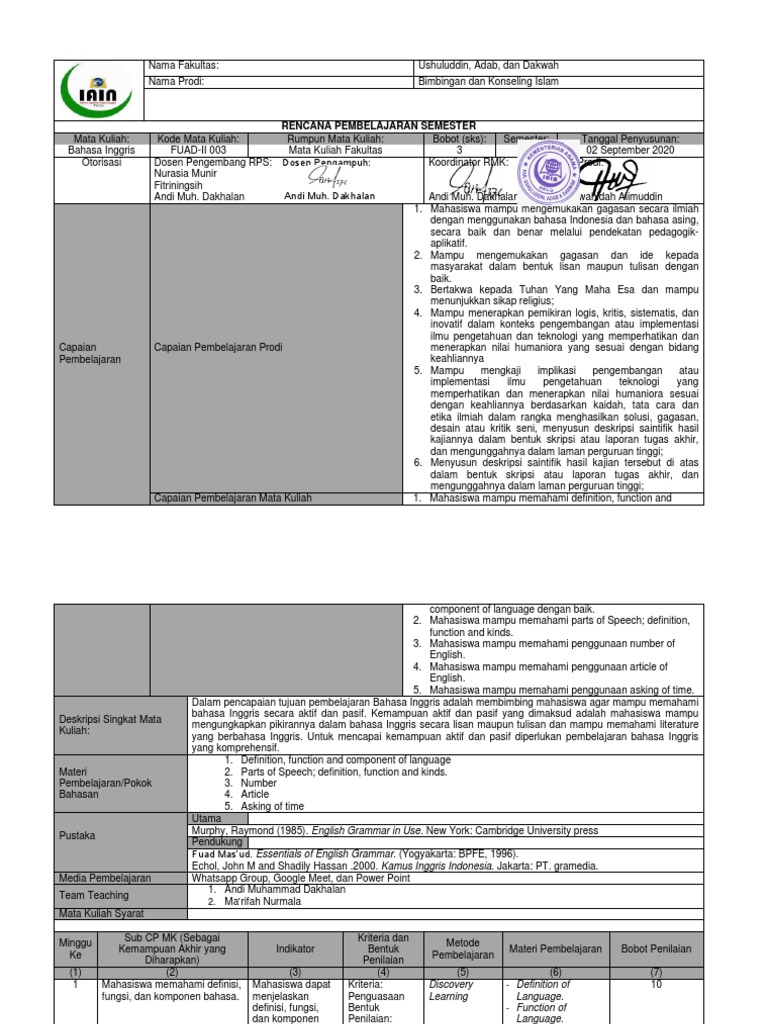 RPS English 1 BKI | PDF