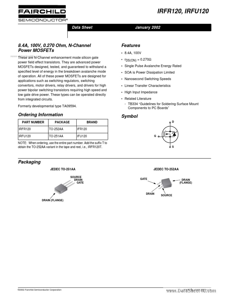 Irfr120, Irfu120: 8.4A, 100V, 0.270 Ohm, N-Channel Power Mosfets ...
