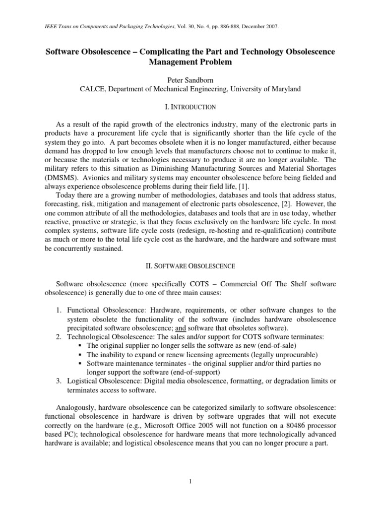 Software Obsolescence - Complicating The Part and Technology ...