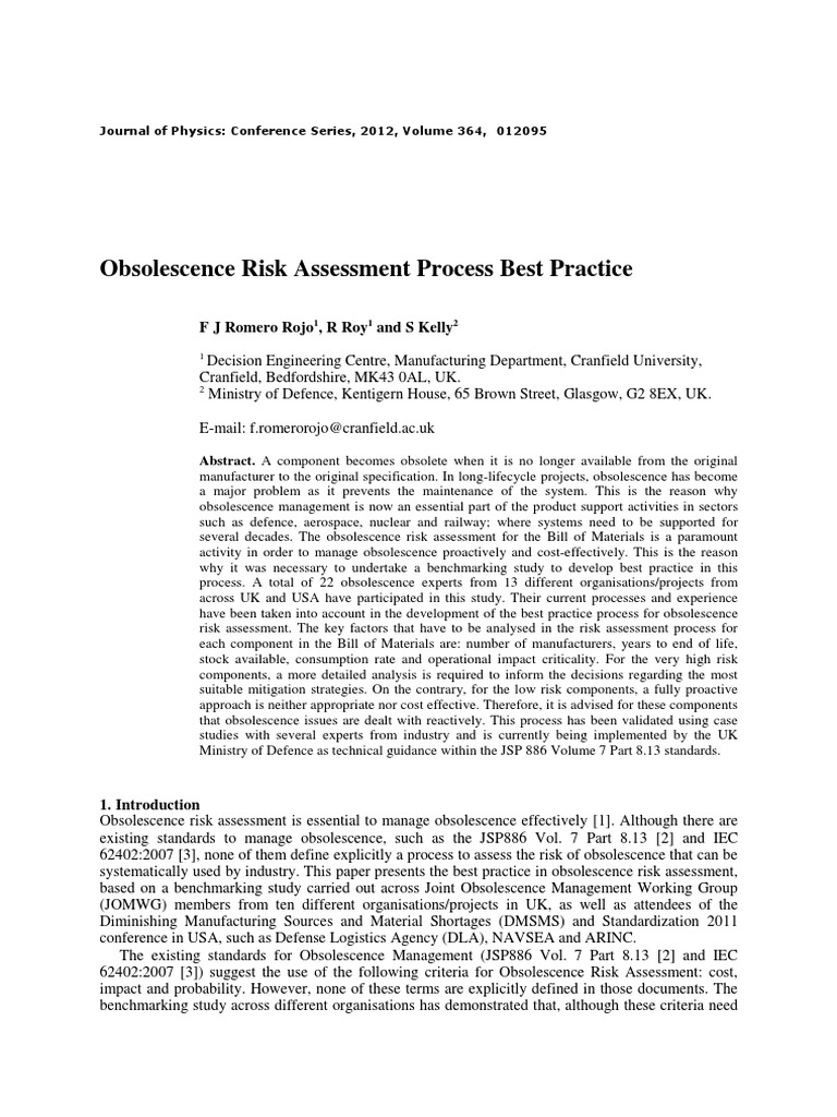 Obsolescence Risk Assessment-2012 | PDF | Risk | Risk Assessment