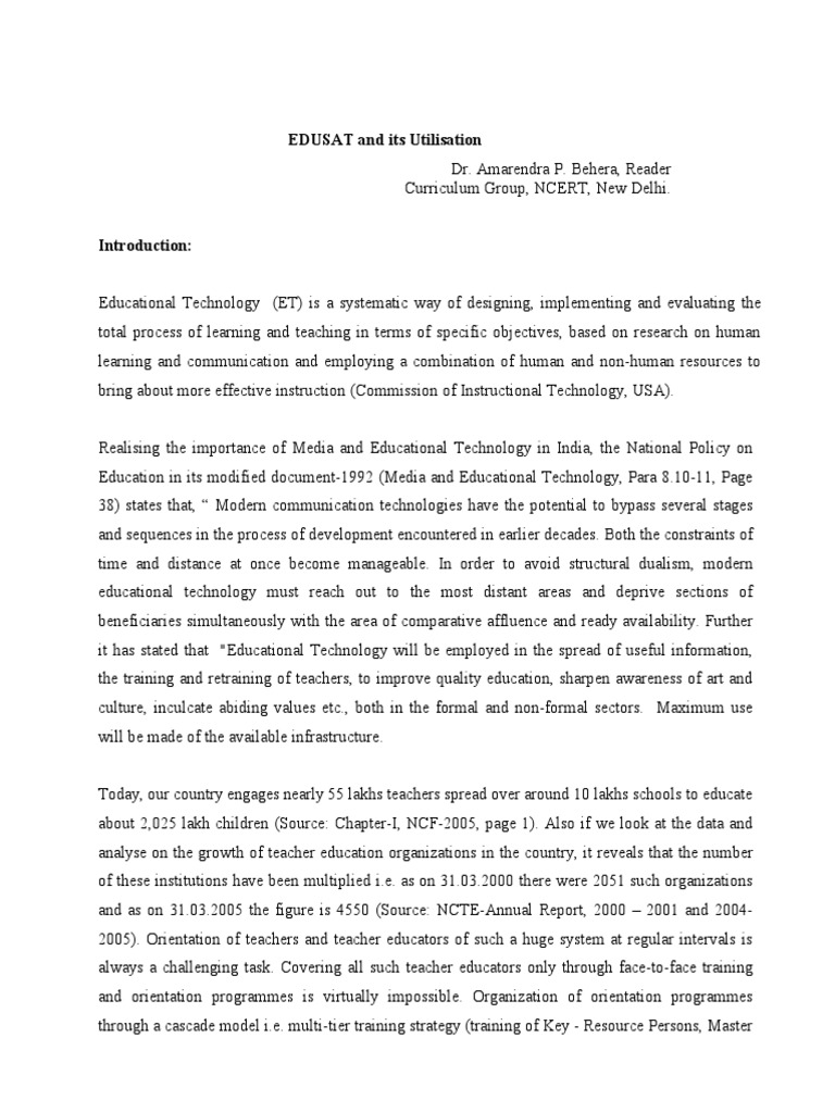 EDUSAT and Its Utilisation | PDF | Communication | Telecommunications