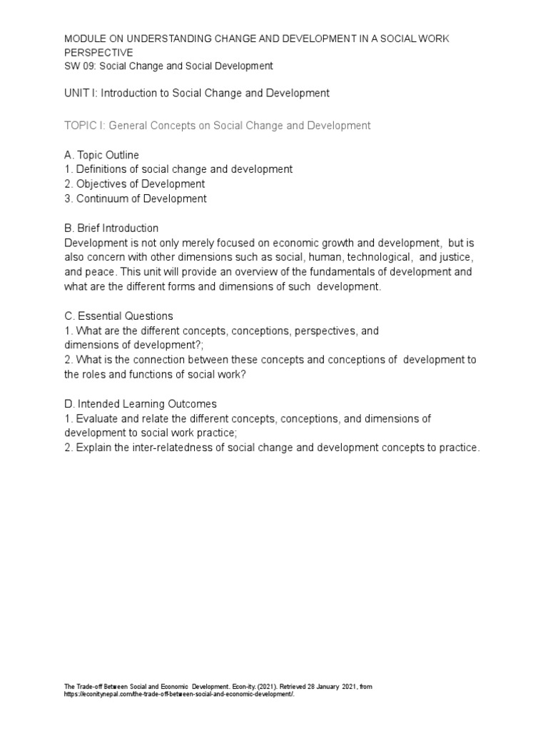 UNIT I - Introduction To Social Change and Development | PDF | Economic ...