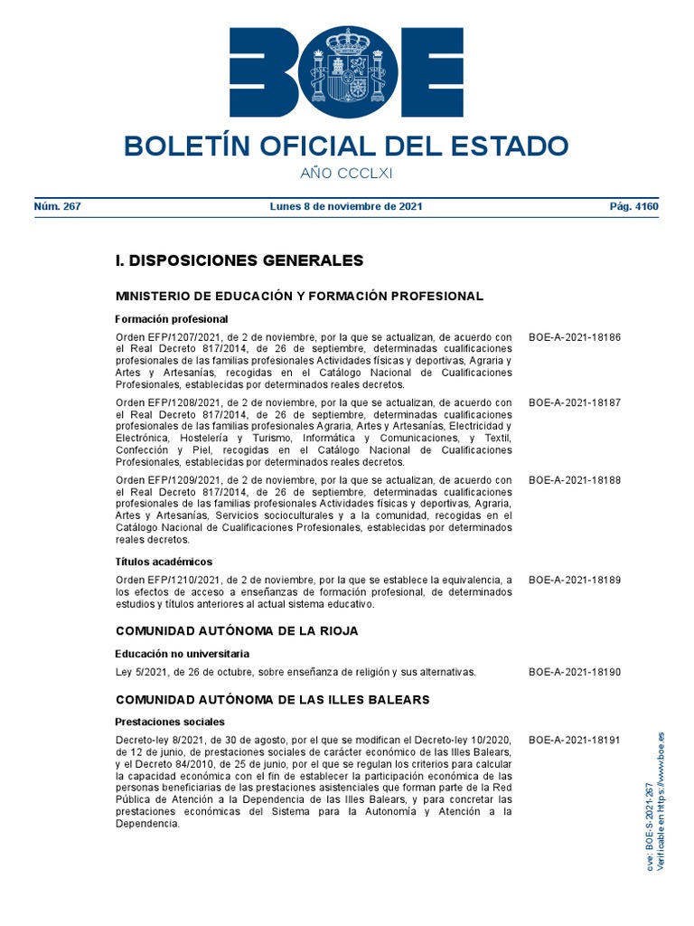 Boe S 2021 267 | PDF | España | Gobierno de españa