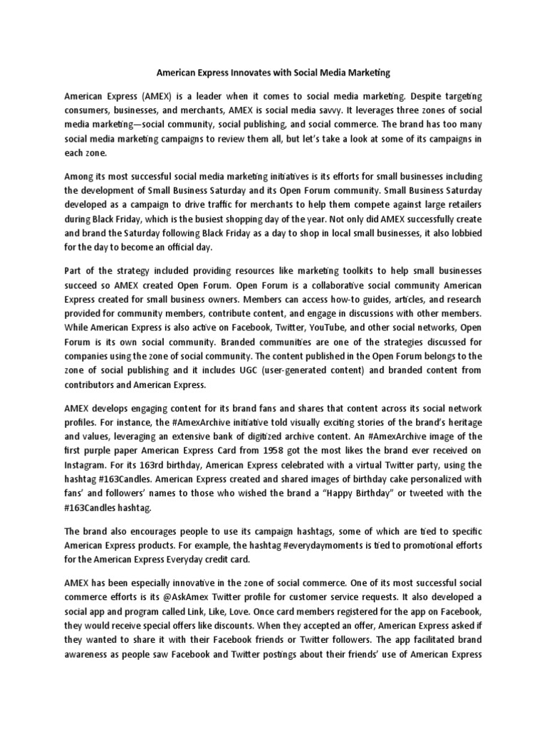 American Express Innovates With Social Media Marketing Case | PDF ...