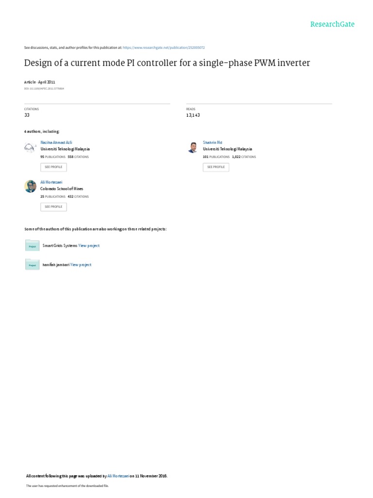 Design of A Current Mode PI Controller For A Single-Phase PWM Inverter | PDF | Power Inverter ...
