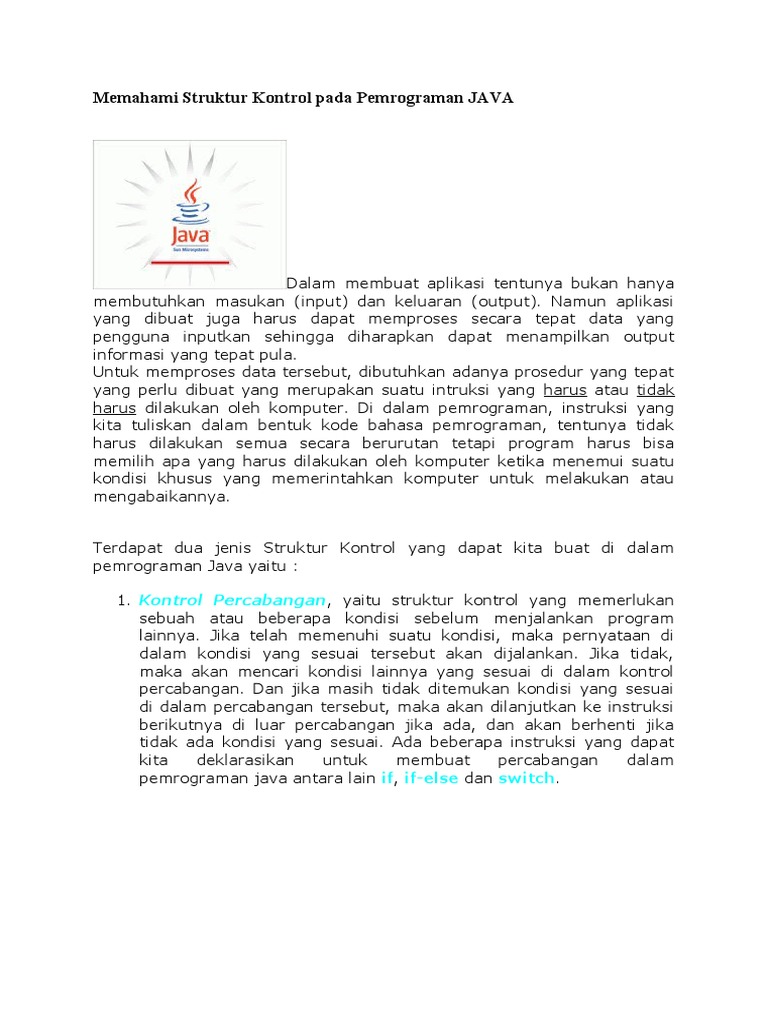 Struktur Kontrol Java: Percabangan & Perulangan | PDF