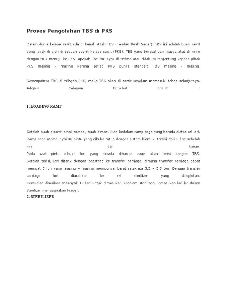 Proses Pengolahan TBS Di PKS | PDF