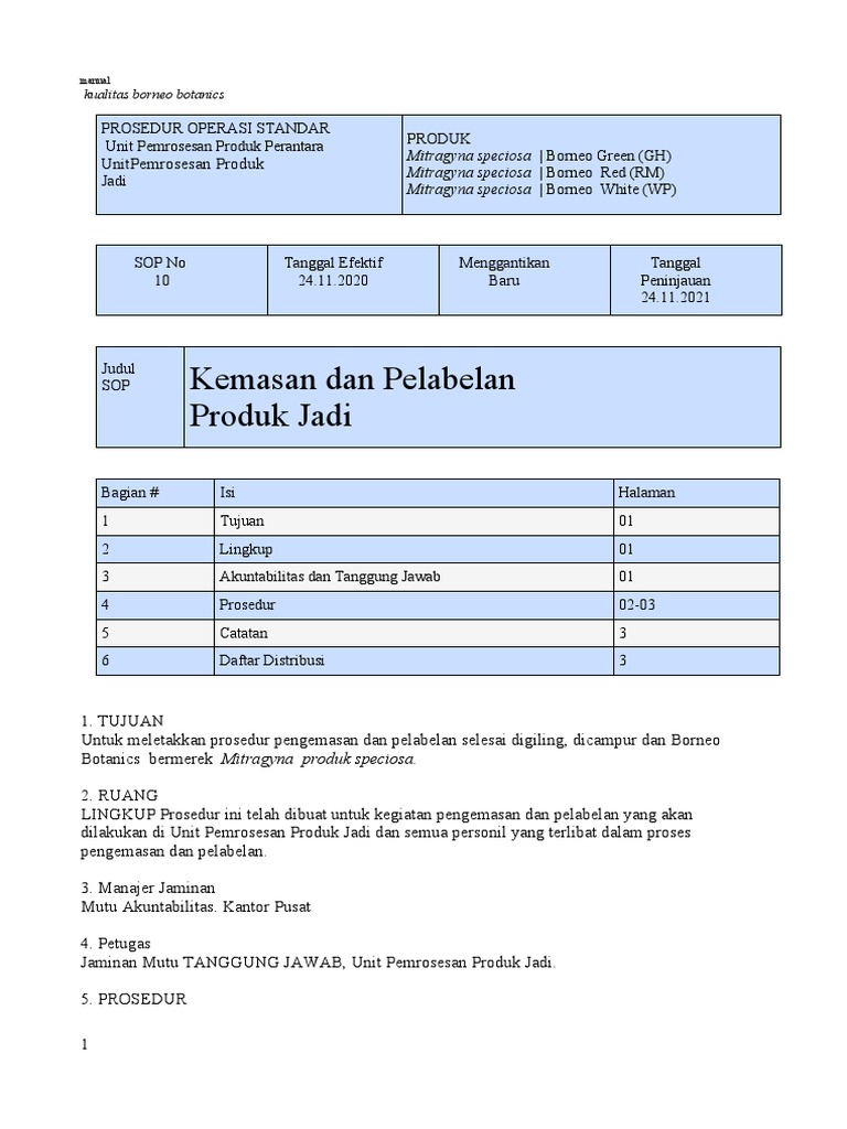SOP 10 Packaging and Labelling Surabaya Draft 2 ID | PDF