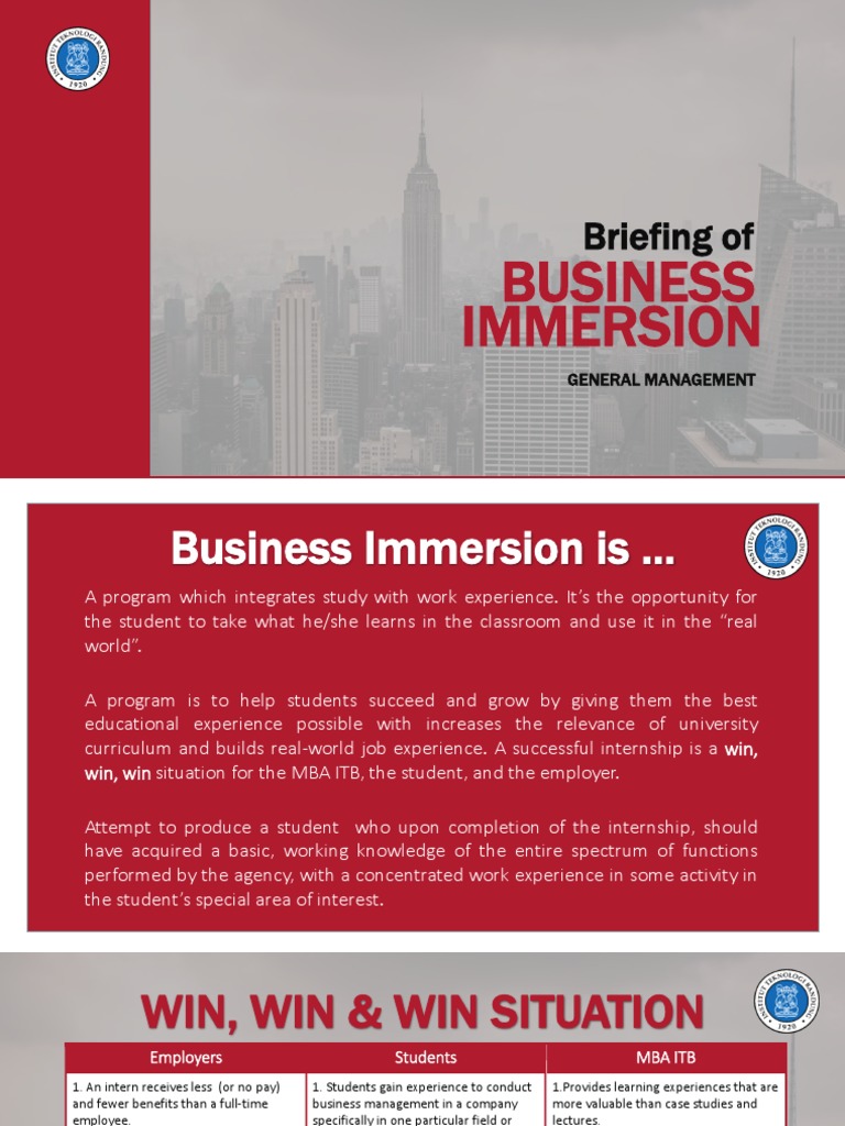 Business Immersion Program Overview | PDF | Job Hunting | Internship
