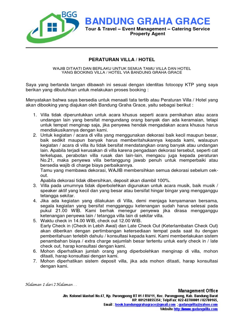 Peraturan Villa - Bandung Graha Grace (2) - Swega | PDF
