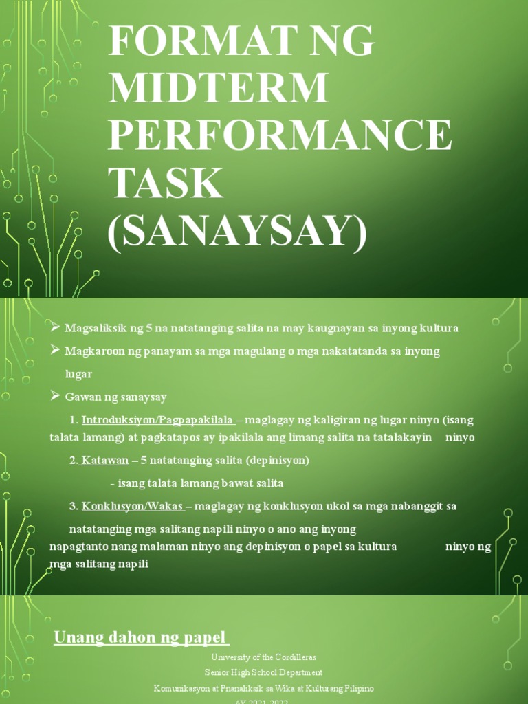 Format NG Midterm Performance Task Sanaysay | PDF