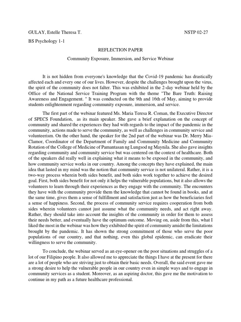 Reflection Paper Webinar | PDF | Community | Applied Psychology