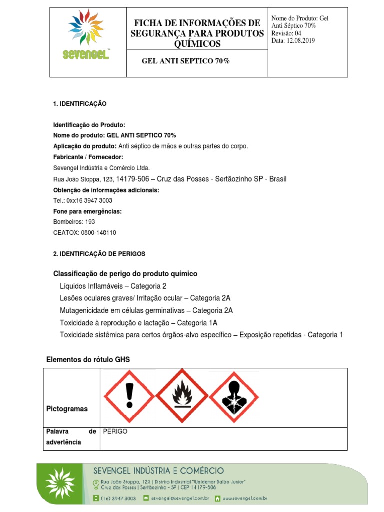 Fispq Gel Antisseptico 70% | PDF | Embalagem e rotulagem | Incêndios