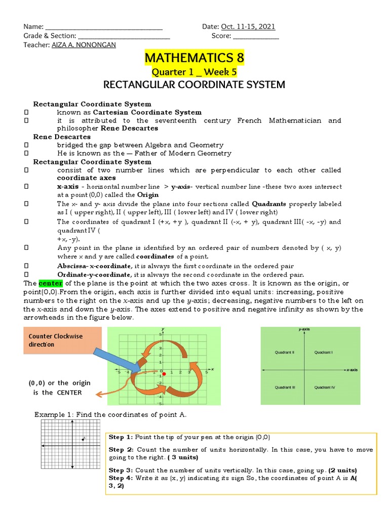 Math8 Q1 Week5 | PDF | Cartesian Coordinate System | Geometry