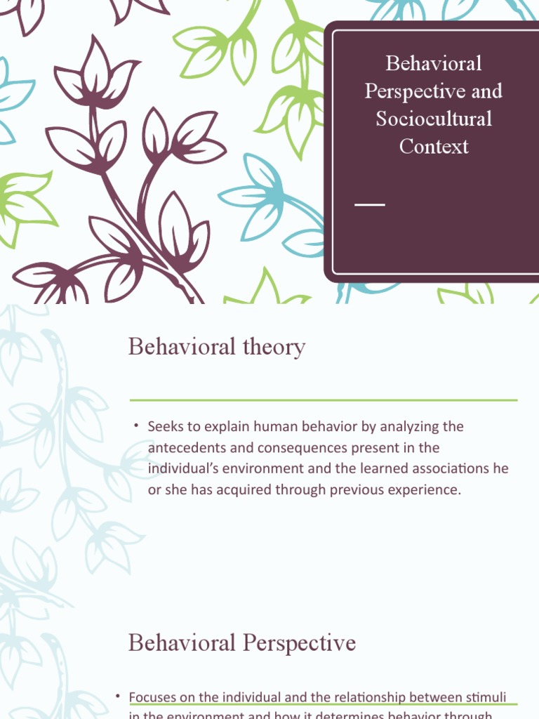 Behavioral Perspective and Sociocultural Context | PDF | Behaviorism ...