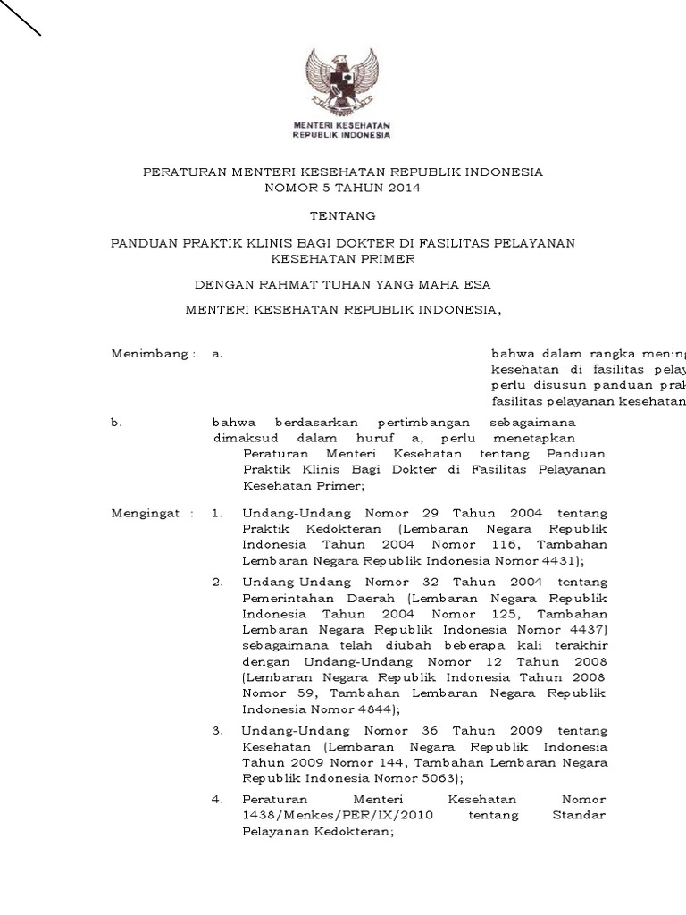 Permenkes - 5 - 2014 TTG Panduan Praktek Klinis BG Dokter Di Faskes ...
