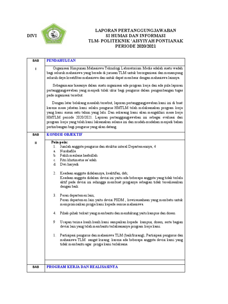 LPJ - Divisi HUMAS | PDF