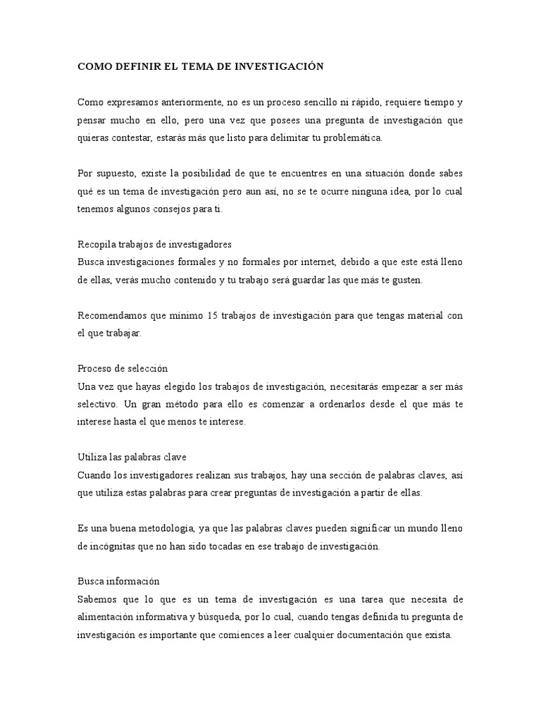 Como Definir El Tema de Investigación | PDF