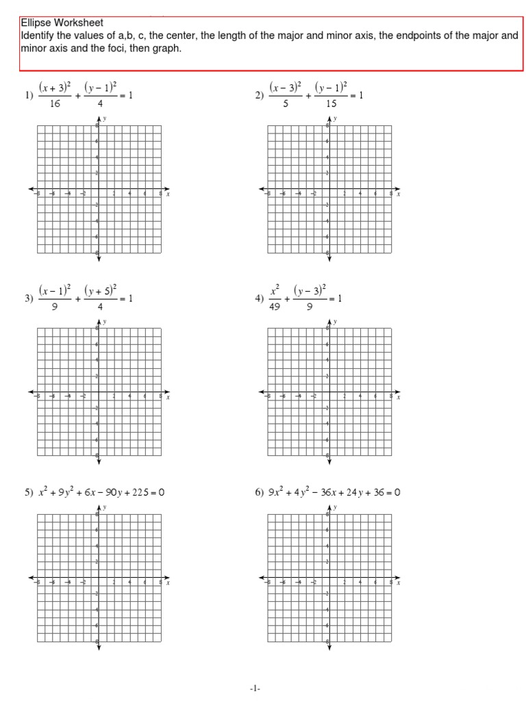 Ellipses Worksheet | PDF | Mathematics | Geometry