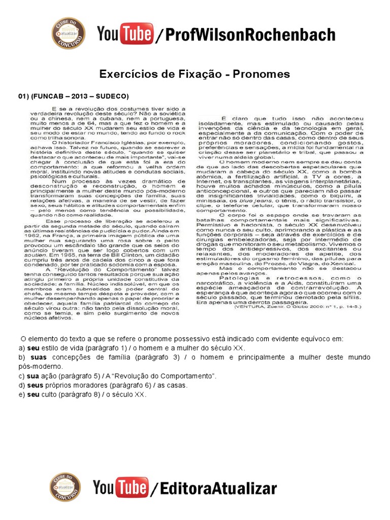 Pronomes - Exercícios | PDF | Pronome | Unidades semânticas