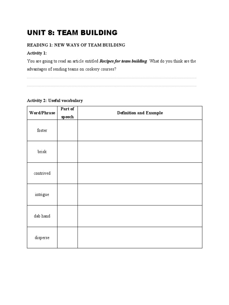 Unit 8: Team Building | PDF | Linguistics | Cognition