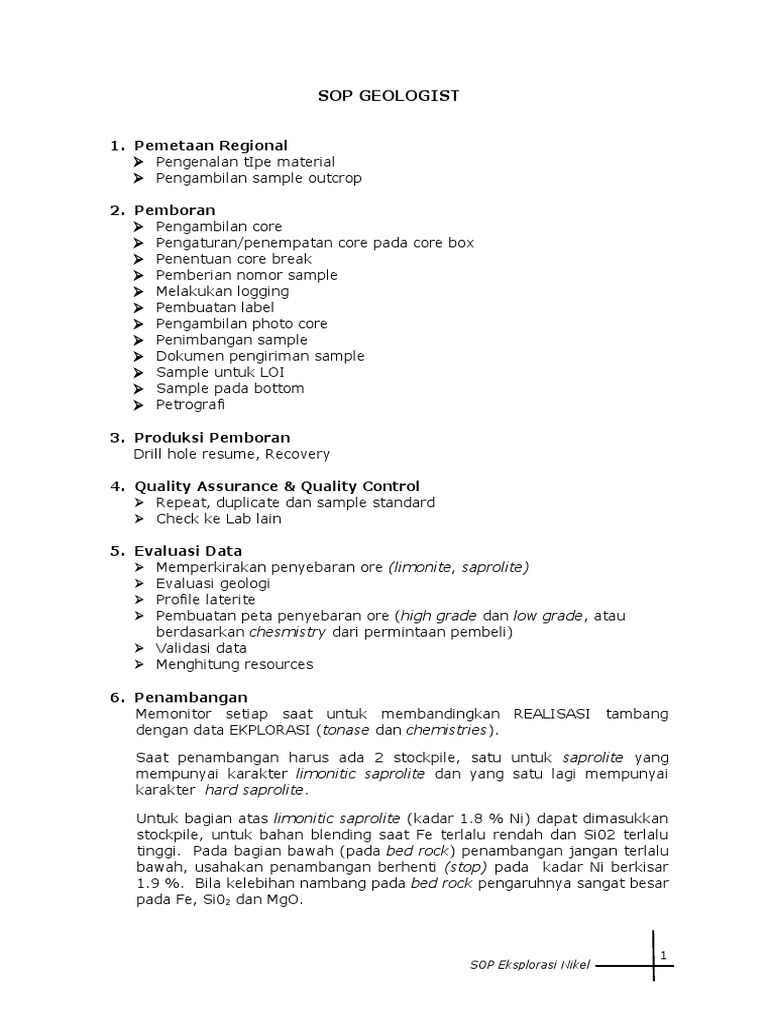SOP Eksplorasi Nikel | PDF