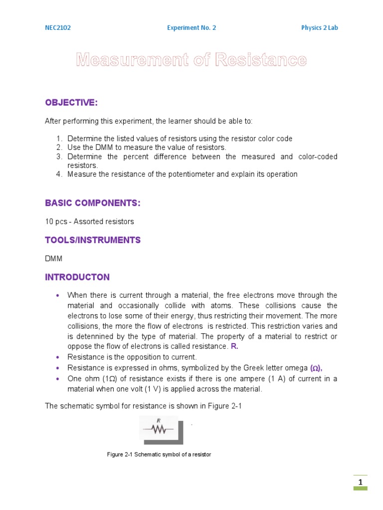 Experiment No. 2 Measurement of Resistance | PDF | Electrical ...