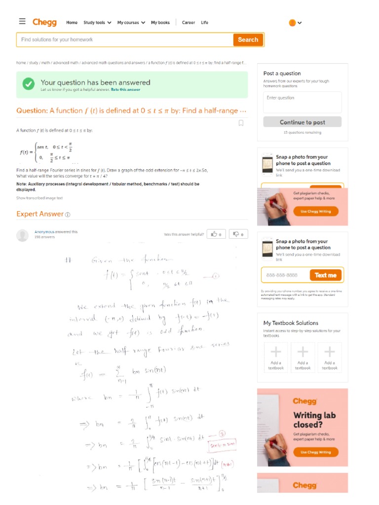 Screencapture Chegg Homework Help Questions and Answers Function Defined 0 Find Half Range ...