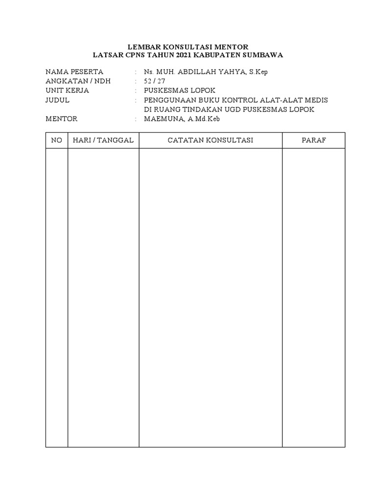 Lembar Konsultasi Mentor | PDF