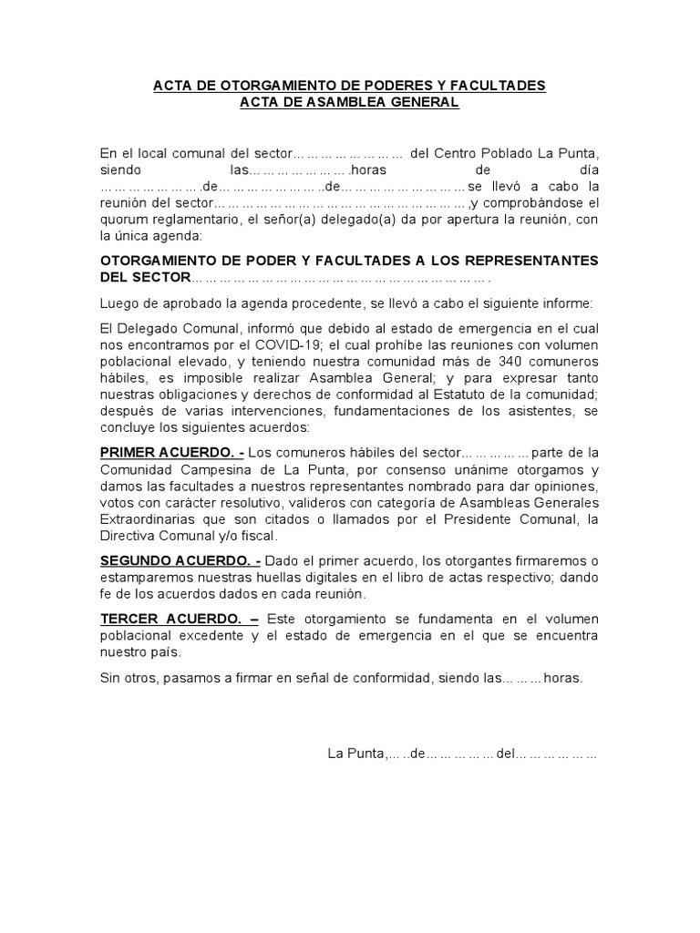 Acta de Otorgamiento de Poderes y Facultades | PDF | Gobierno