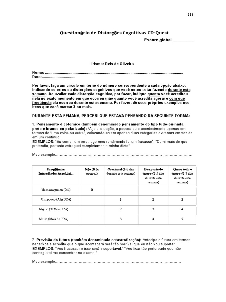 Questionário CD Quest | PDF | Tempo | Cognição