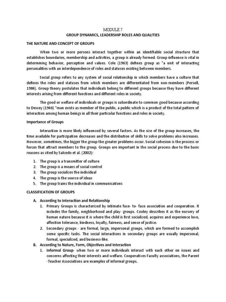 Module 7. Group Dynamics Leadership Roles and Qualities | PDF ...