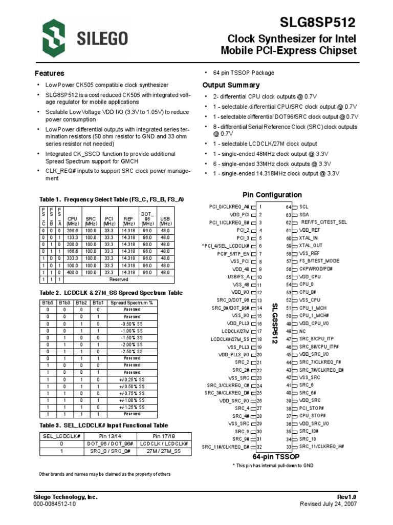 Silego SLG8SP512 PLL Datasheet | PDF | Power Supply | Byte