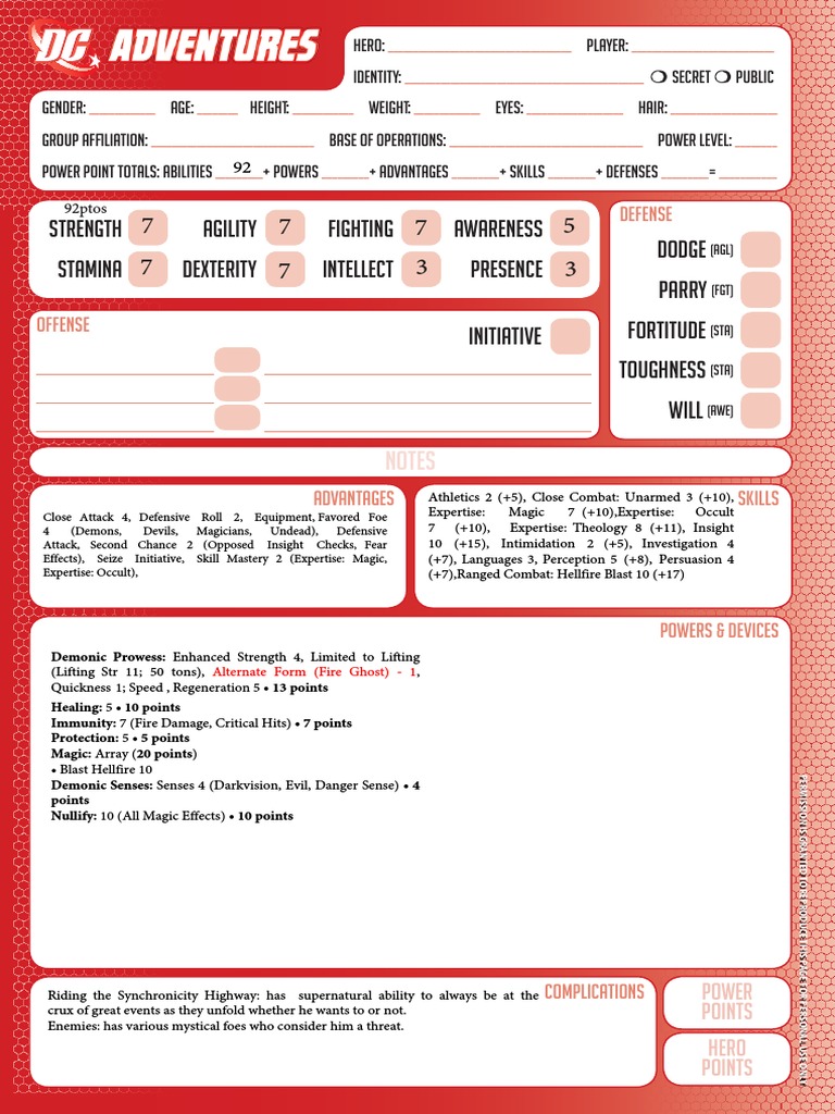 DC Adventures Ficha | PDF