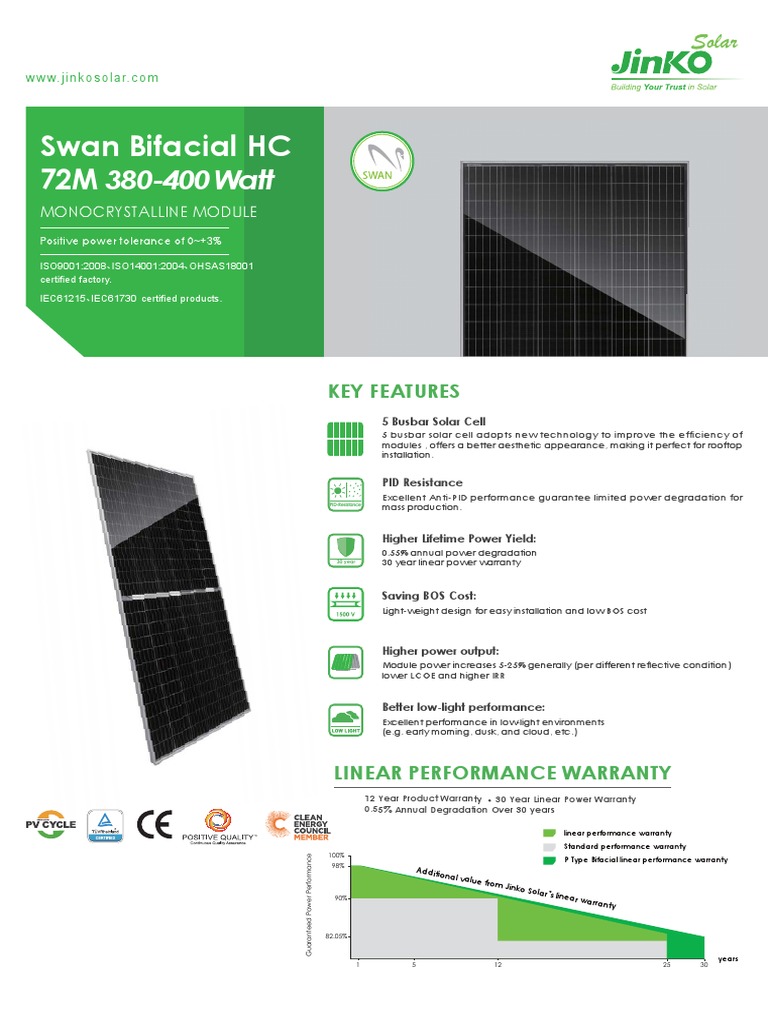 Swan Bifacial HC 72M: 380-400 Watt | PDF | Solar Cell | Electrical ...